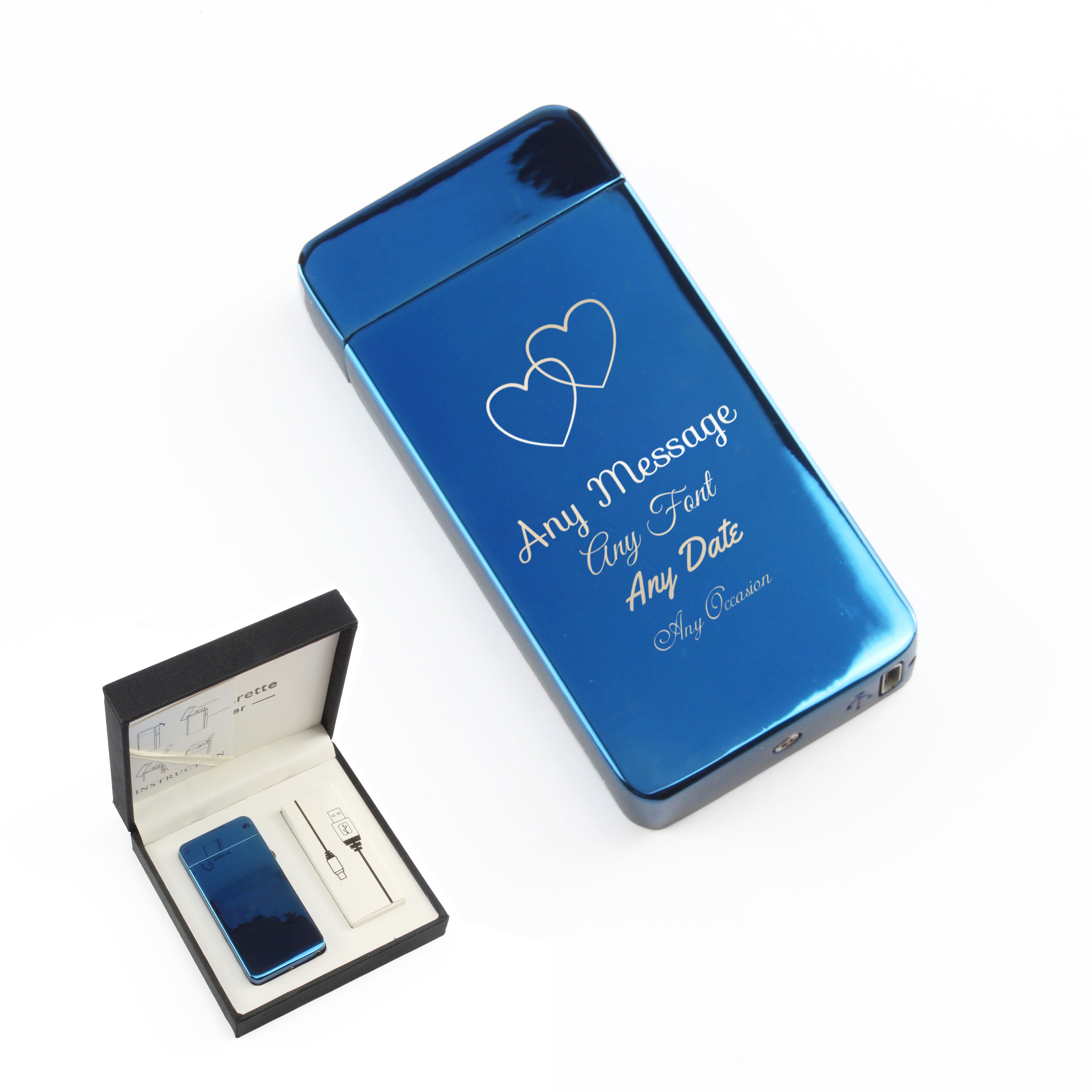 Engraved Electric Arc Lighter, Blue, Overlapping Hearts – Henderson's ...